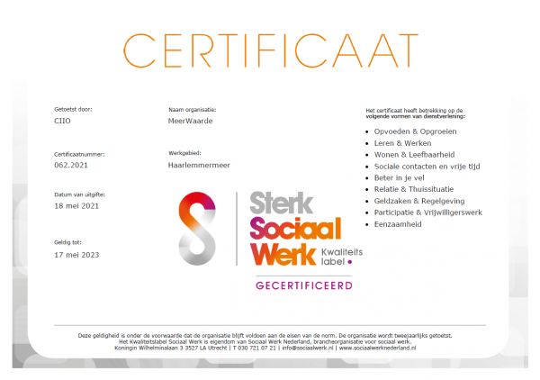 MeerWaarde ontvangt Kwaliteitslabel Sterk Sociaal Werk - MeerWaarde